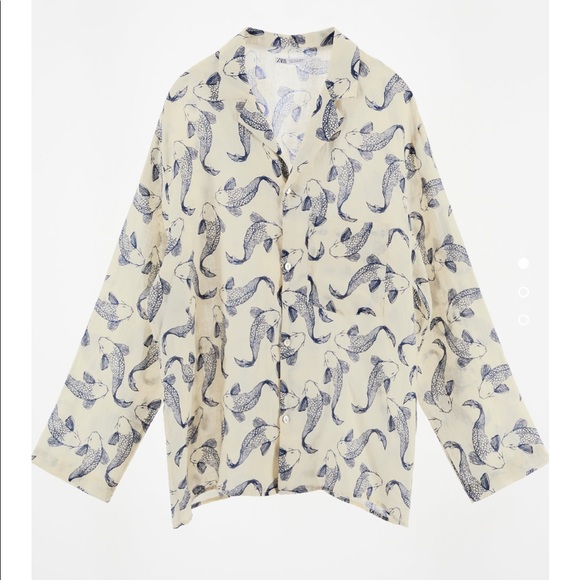Zara | Tops | Nwt Zara Fish Print Linen Shirt | Poshmark